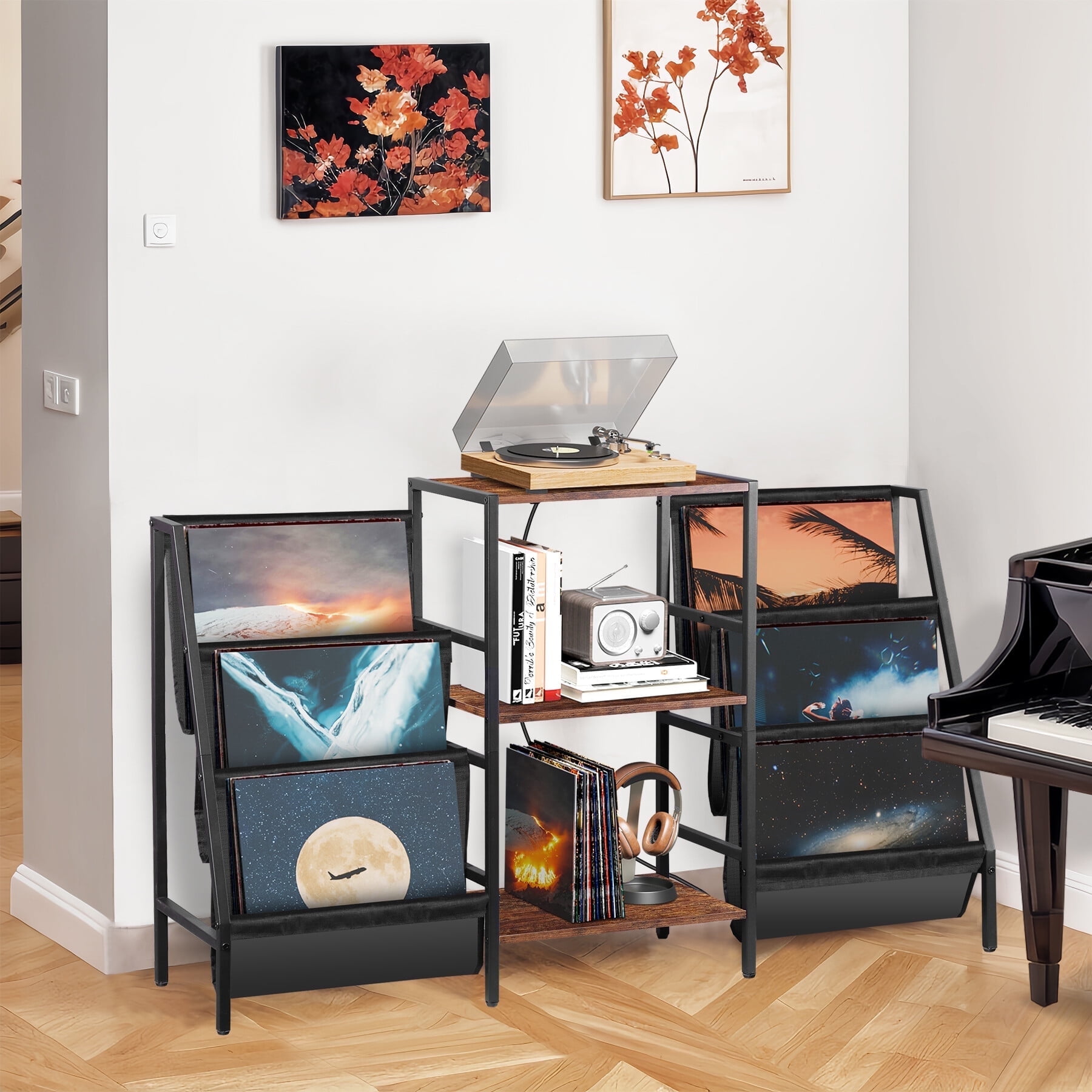 HomGarden Record Player Stand up to 280 Albums with Vinyl Storage ...
