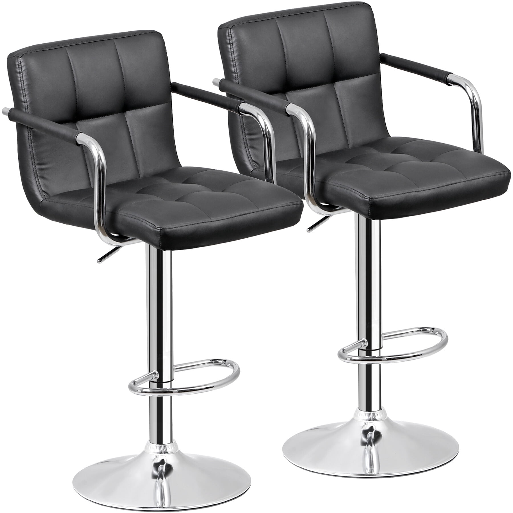 HomGarden Set of 2 Swivel Height Adjustable Bar Stools Modern PU ...