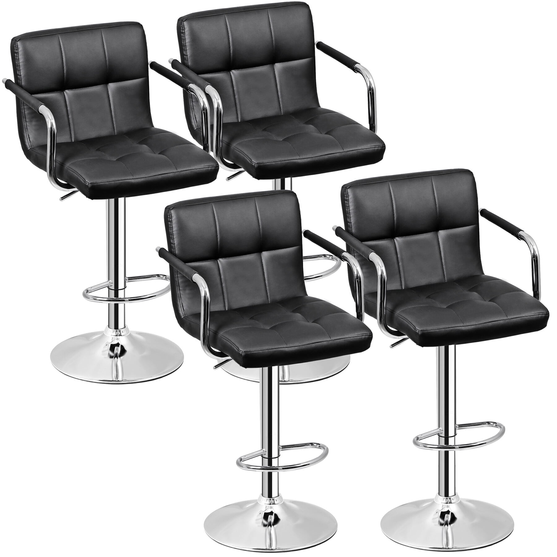 HomGarden Set of 4 Swivel Height Adjustable Bar Stools Modern PU ...