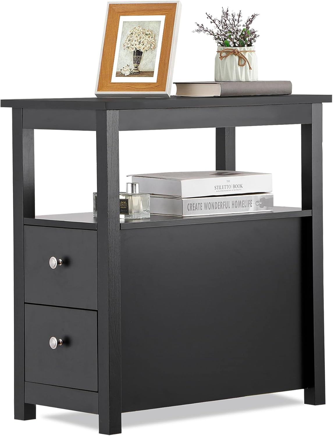 HomGarden Side End Table with 2 Drawer and Shelf, Multifunctional ...