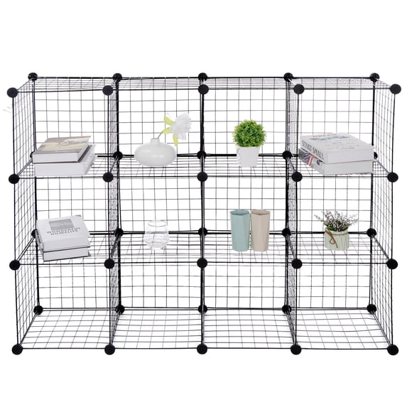 HomGarden, Wire Grid Storage Shelves, Black, 12-Cube Modular Bookcase ...