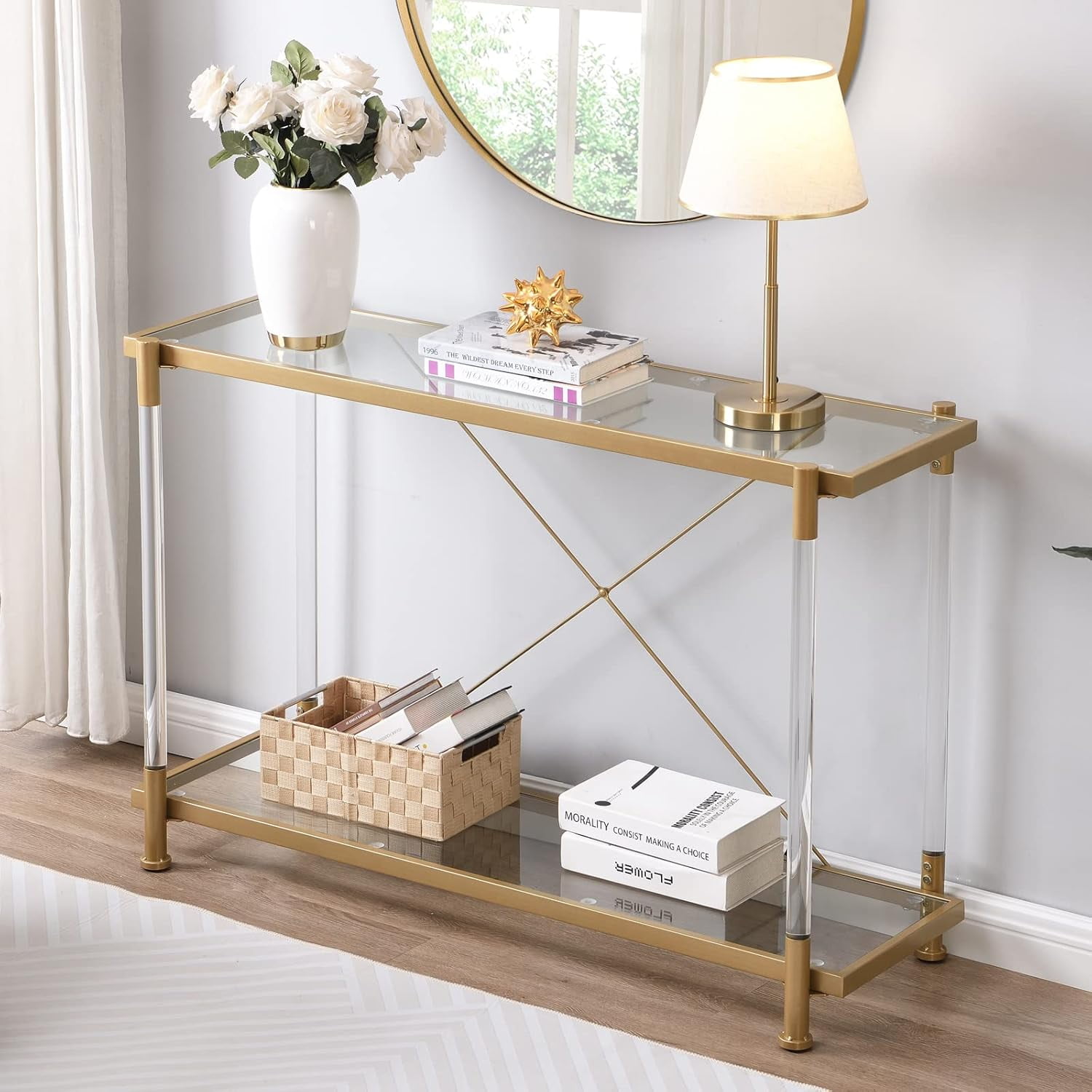 HomVent Glass Console Tables w/Acrylic Legs Minimalist Sofa Tables ...