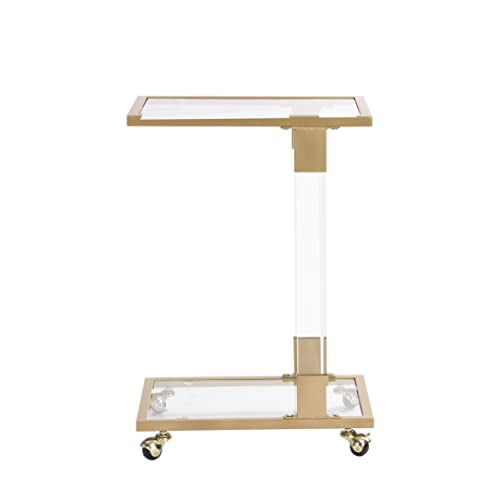 HomVent Mobile End Table w/Glass Top and Low Shelf,Laptop Cart w/Smooth ...