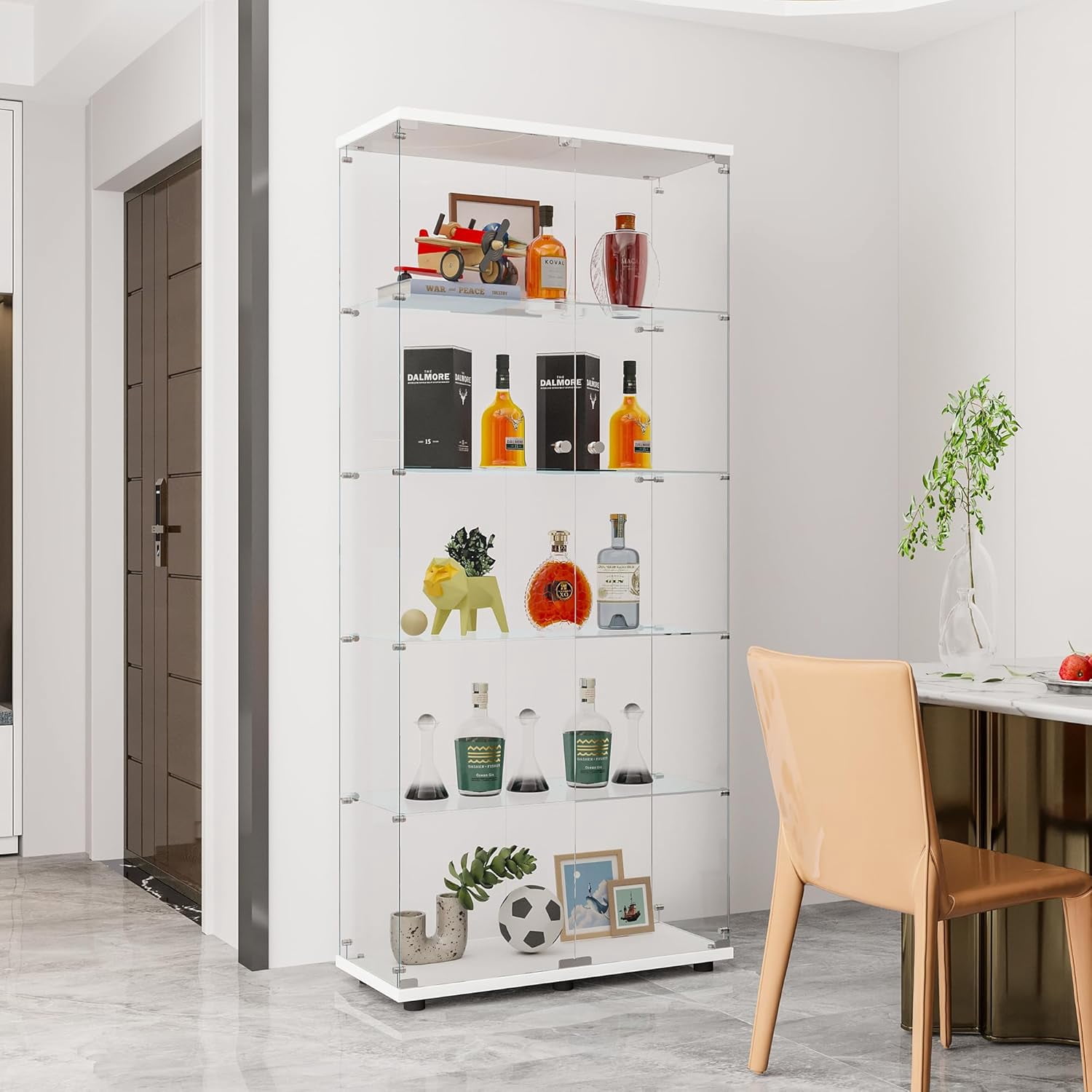 HomVent Modern Glass Cabinet with Locks, 5-Shelf Display Case for ...