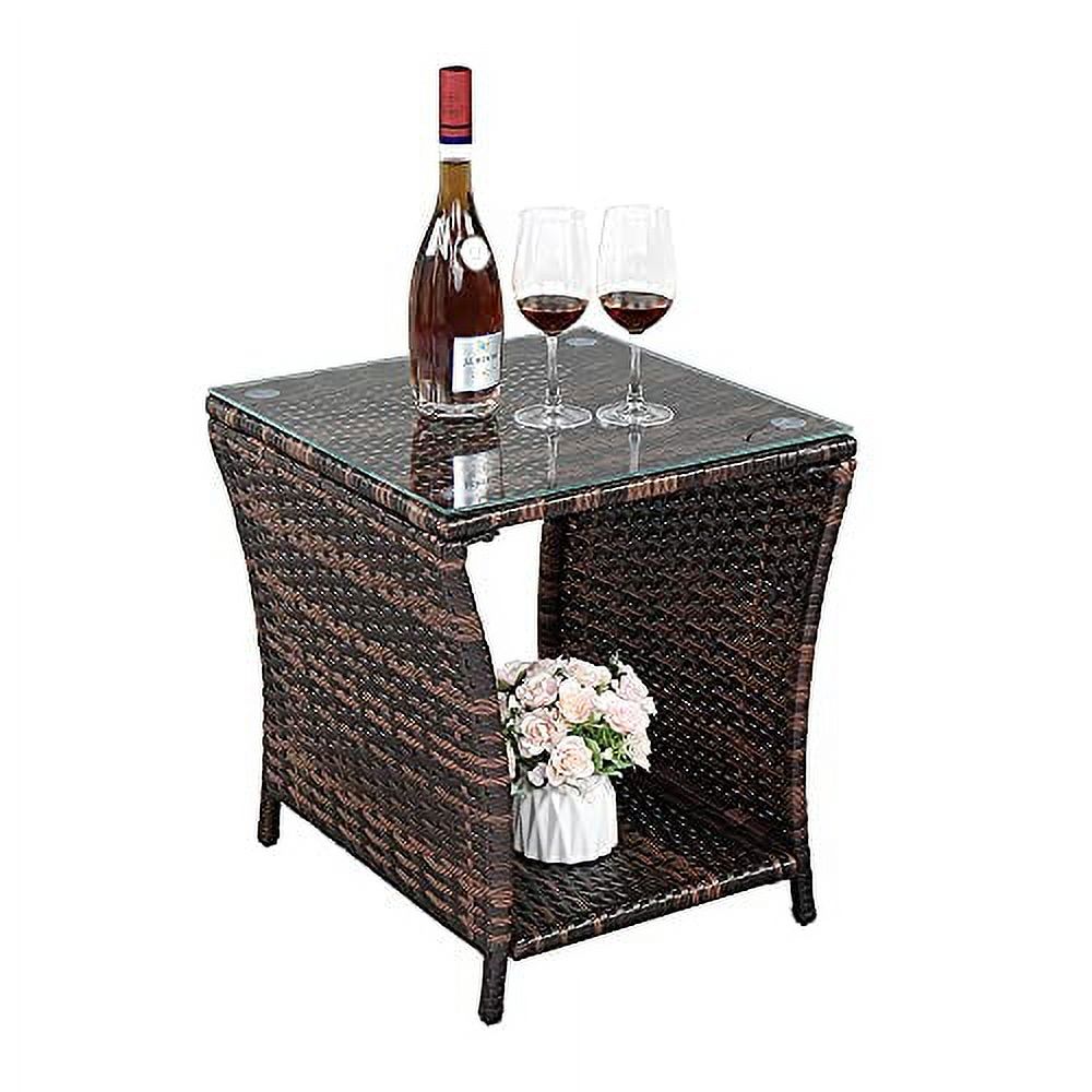 HomVent Patio Wicker Rattan Side Table, Outdoor Square Tempered Glass ...