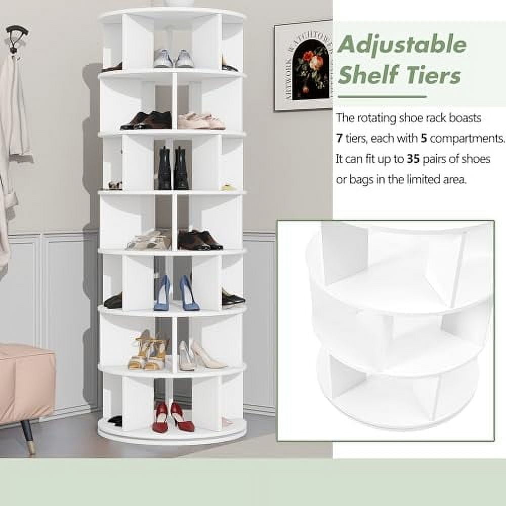 HomVent Rotating Shoe Rack Tower, 7-Tier Spinning Shoe Shelf with 5 ...