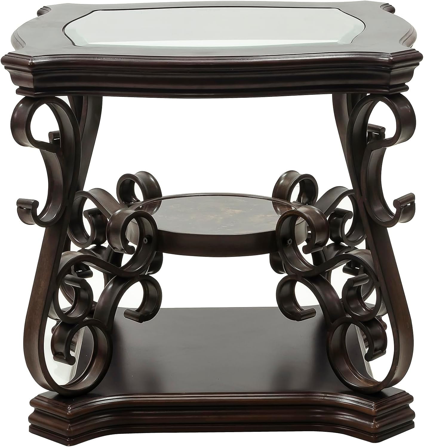 HomVent Vintage End Table Coffee Table with Glass Top and Scrollwork ...