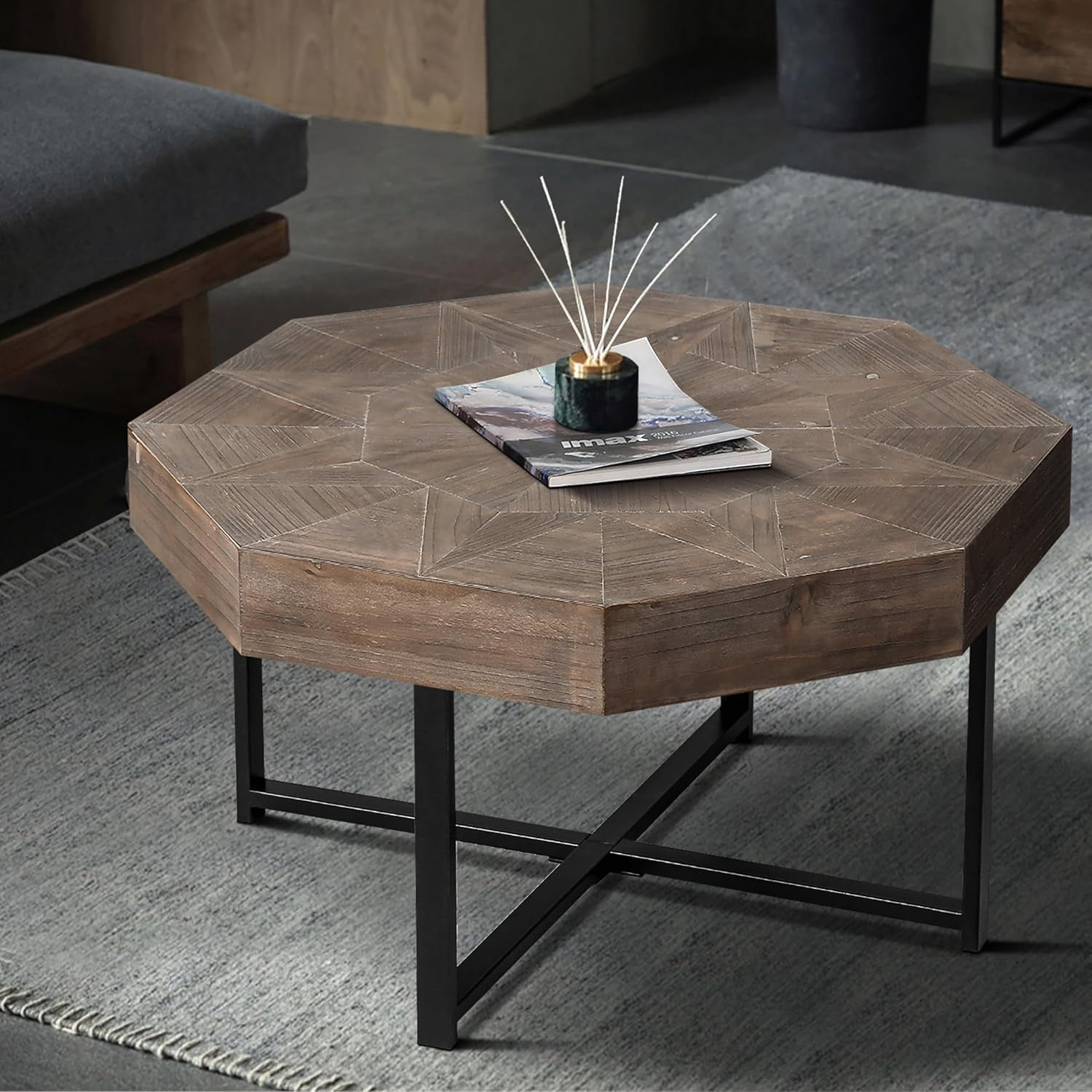 HomVent Wood Octagonal Coffee Table Vintage Farmhouse 30 Inch Wooden ...