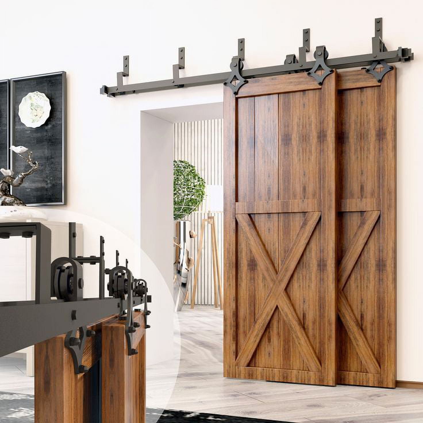 Homacer Black Rustic Double Track Z Shape Bypass Sliding Barn Door