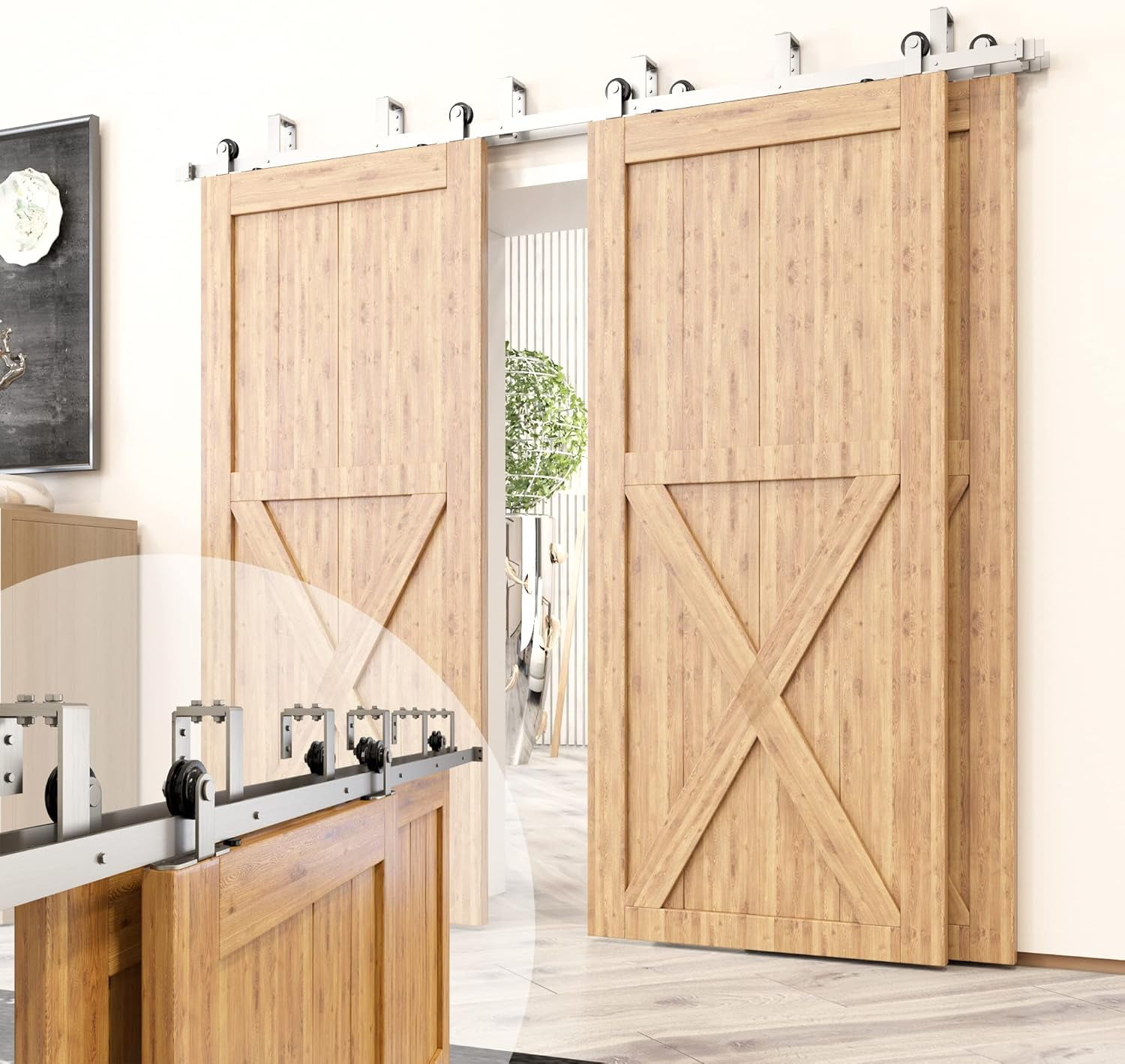 Homacer Brushed Nickel Double Track U-Shape Bypass Sliding Barn Door ...