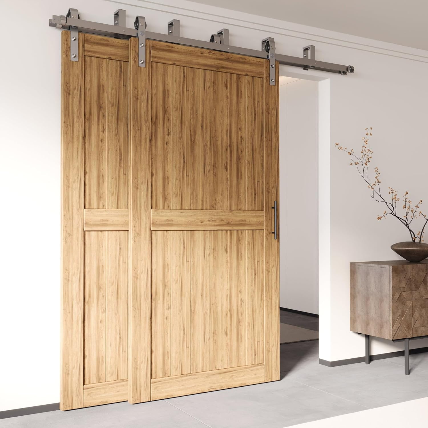 Homacer Brushed Nickel Double Track U-Shape Bypass Sliding Barn Door ...