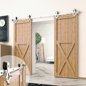 Homacer Black Rustic Single Track Bypass Sliding Barn Door Hardware Kit ...