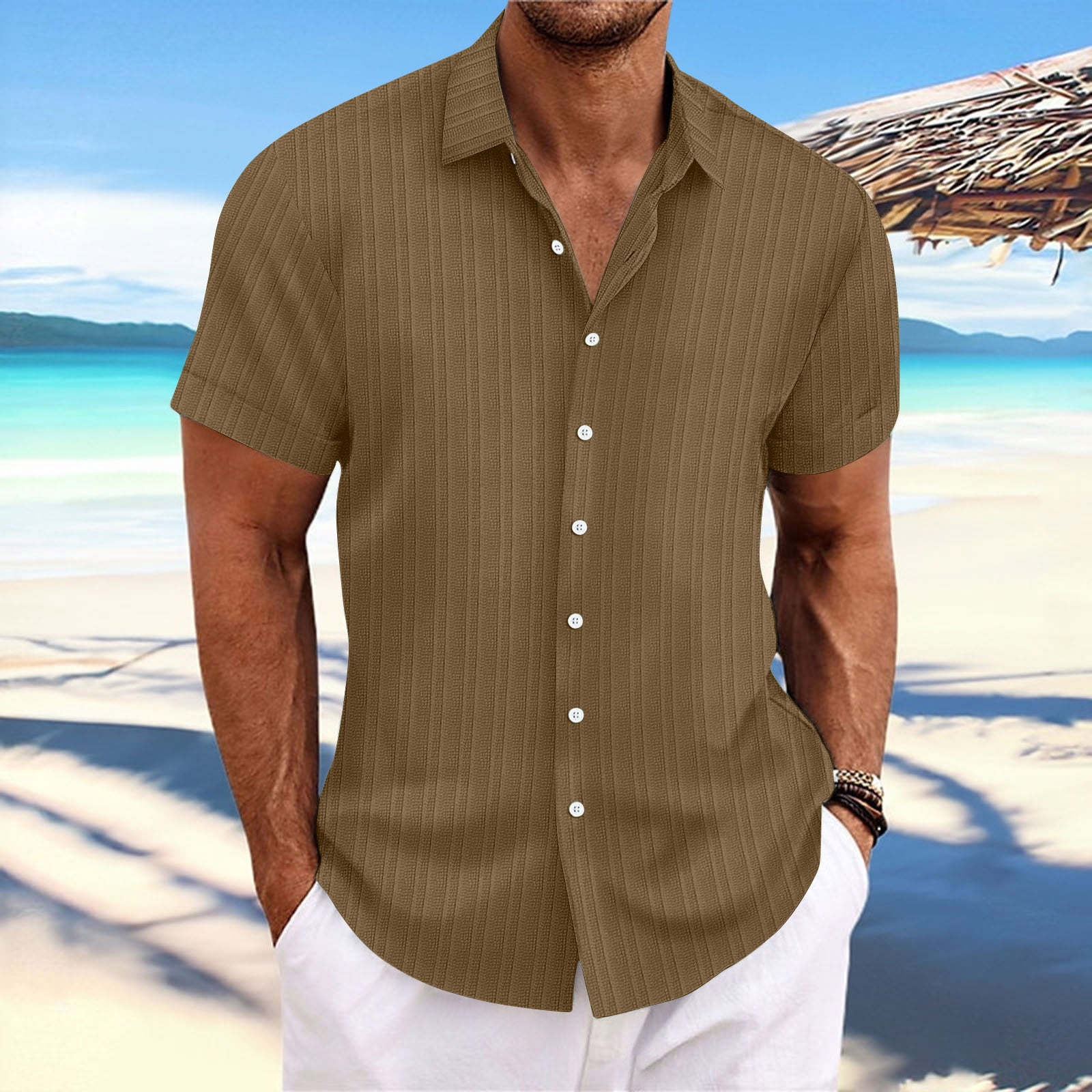 Homadles Mens Shirts Short Sleeve Button Down- Solid Casual Cotton ...