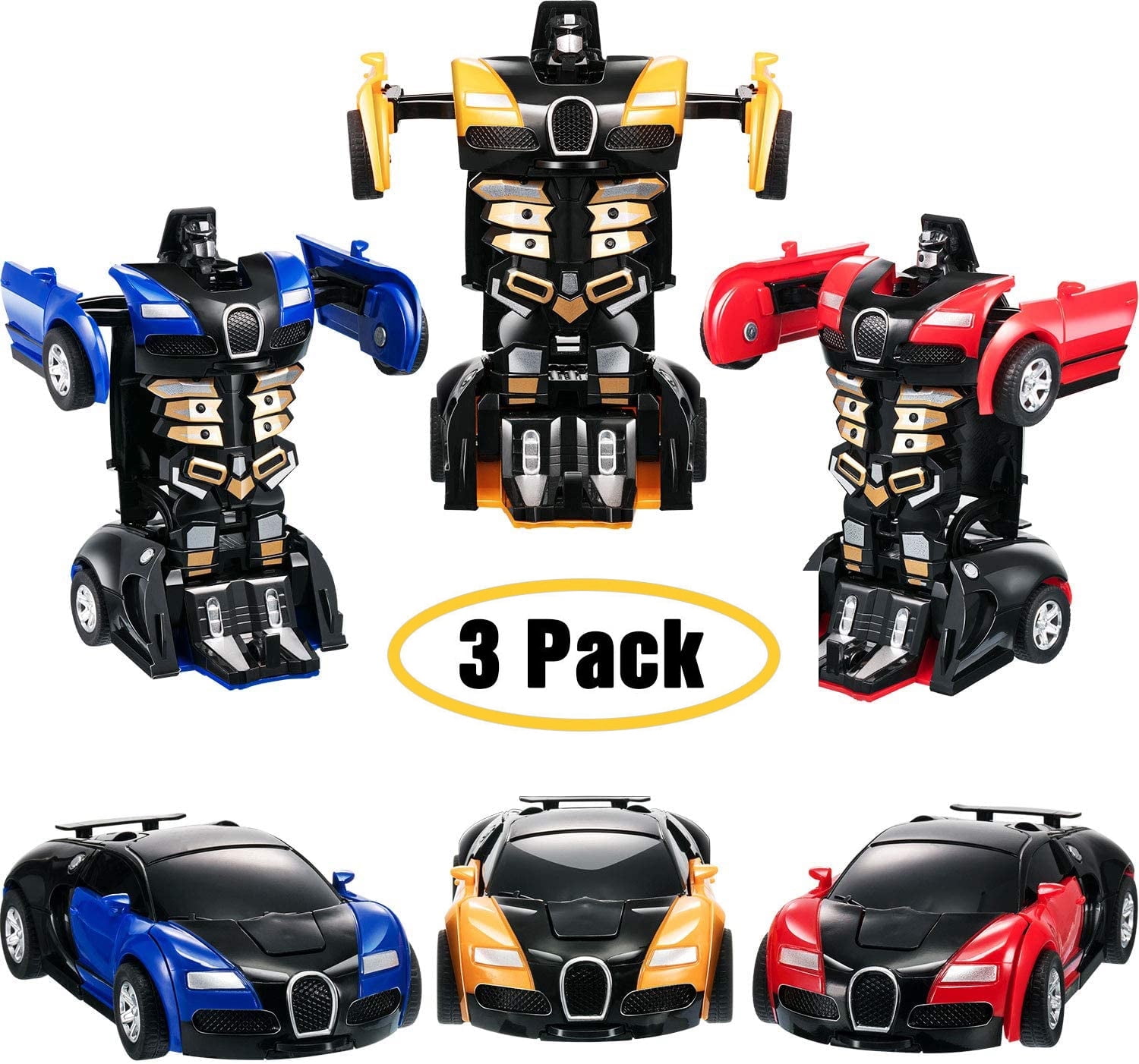 Homaful 3 Pack Robot Car Toys, 2 in 1 Transforming Cars for Kids 3-8 ...