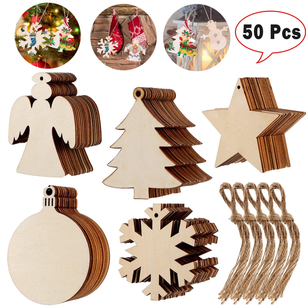 Homaful 50 Pcs Wooden Christmas Ornaments, Christmas Crafts for Kids, 5 ...
