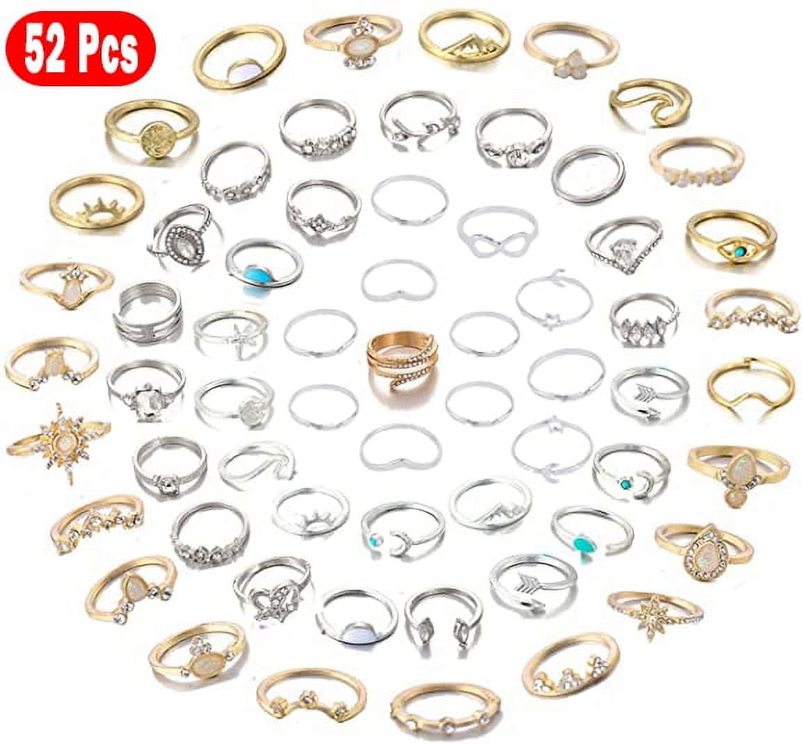 Homaful 52 Pcs Knuckle Rings Set, Stackable Gold Silver Rings, Carved ...