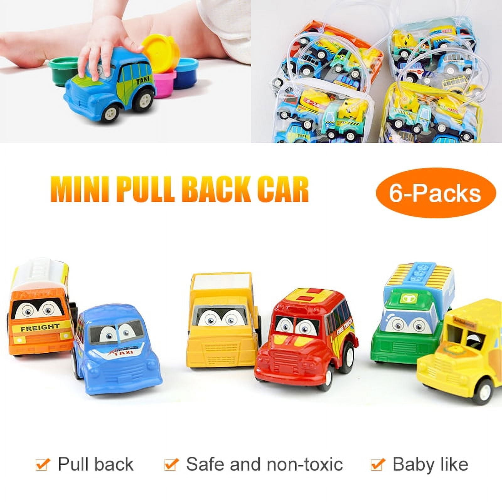 Homaful 6 Pack Pull Back Cars for Kids, Toddler Toys, Friction Powered ...