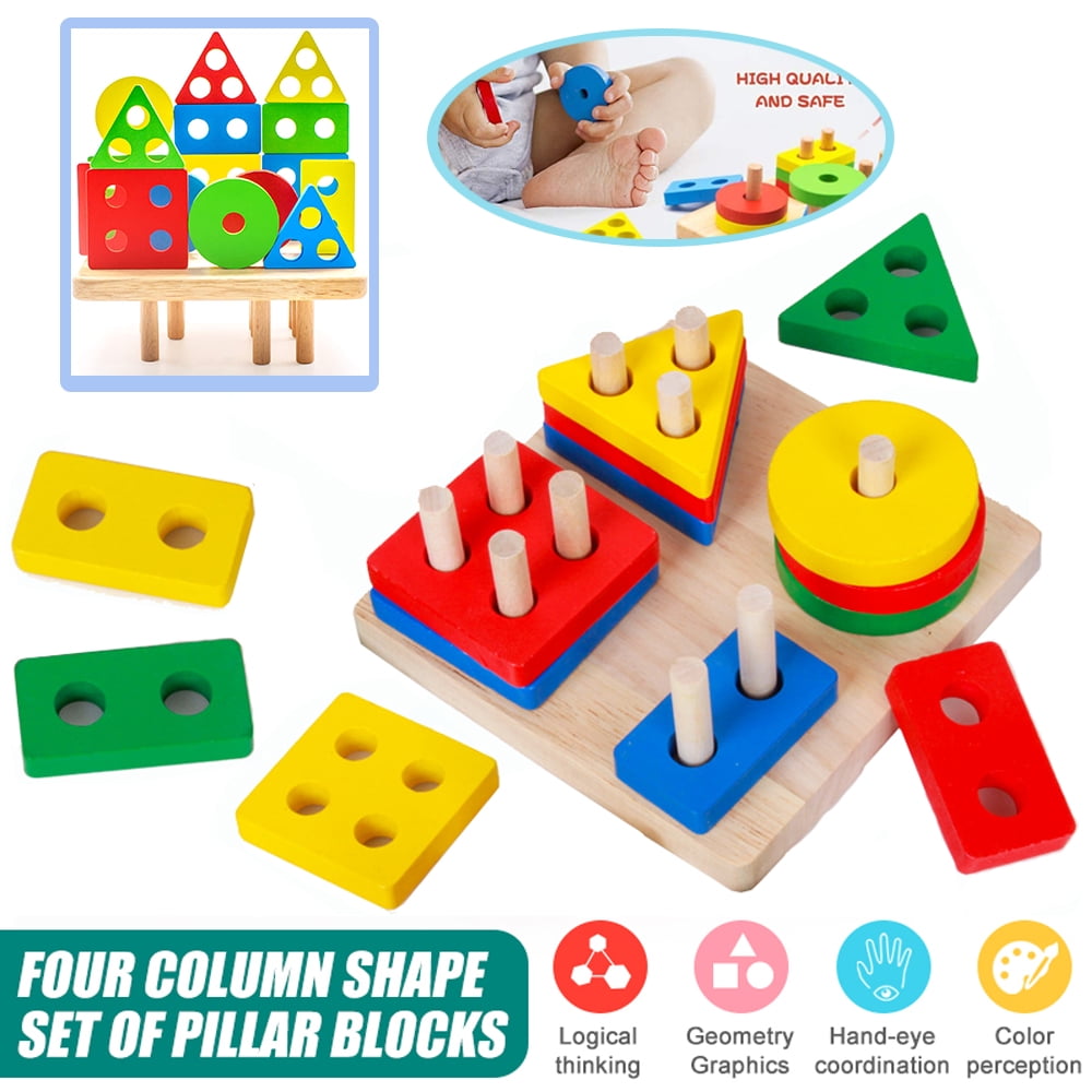 Homaful Wooden Sorting & Stacking Toys for 1-3 Year Olds, Educational ...