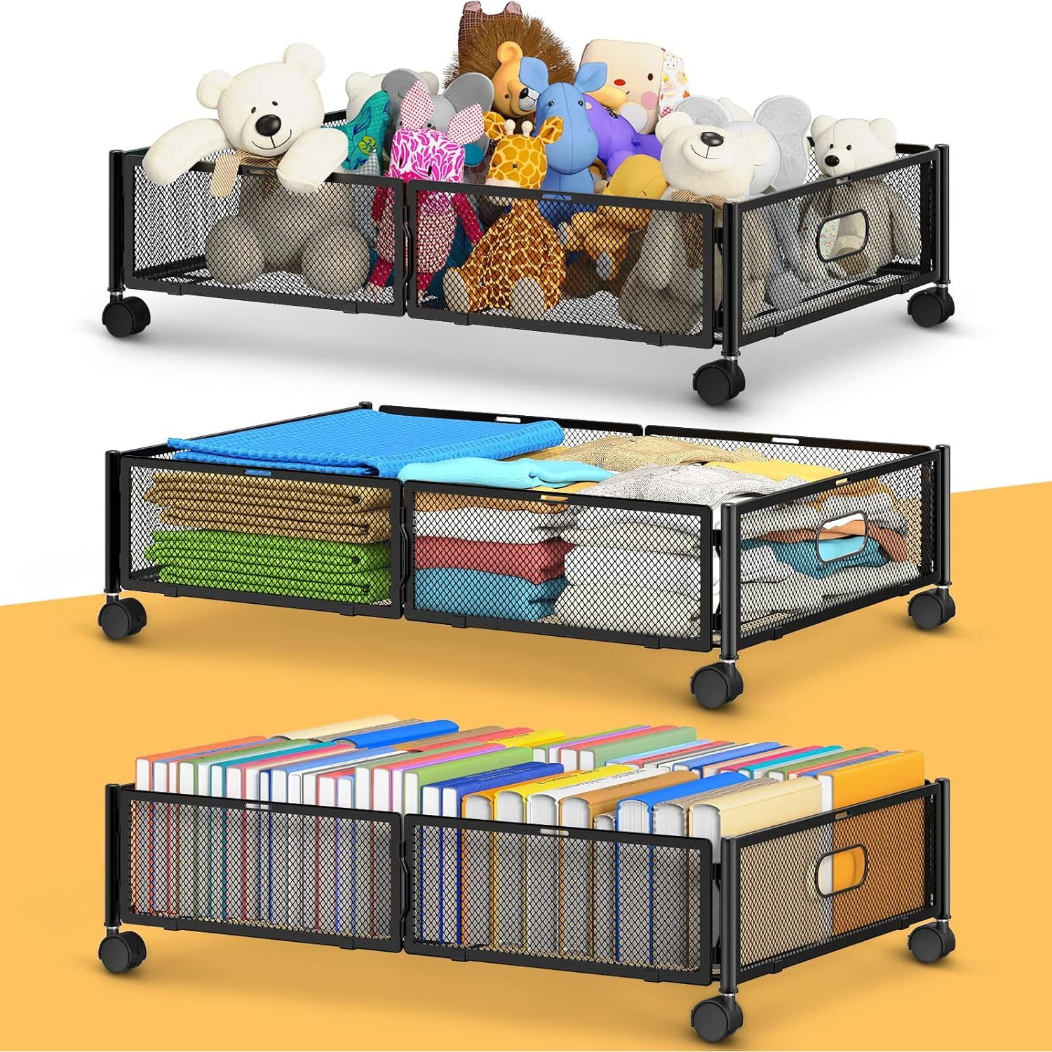 Homaisson 3 Pack Under Bed Storage with Wheels, Underbed Storage ...