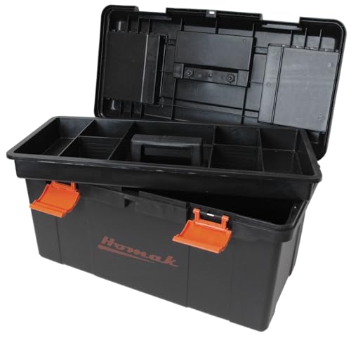 Homak Plastic Tool Box with Tray and Dividers, Black, 22 Inches ...