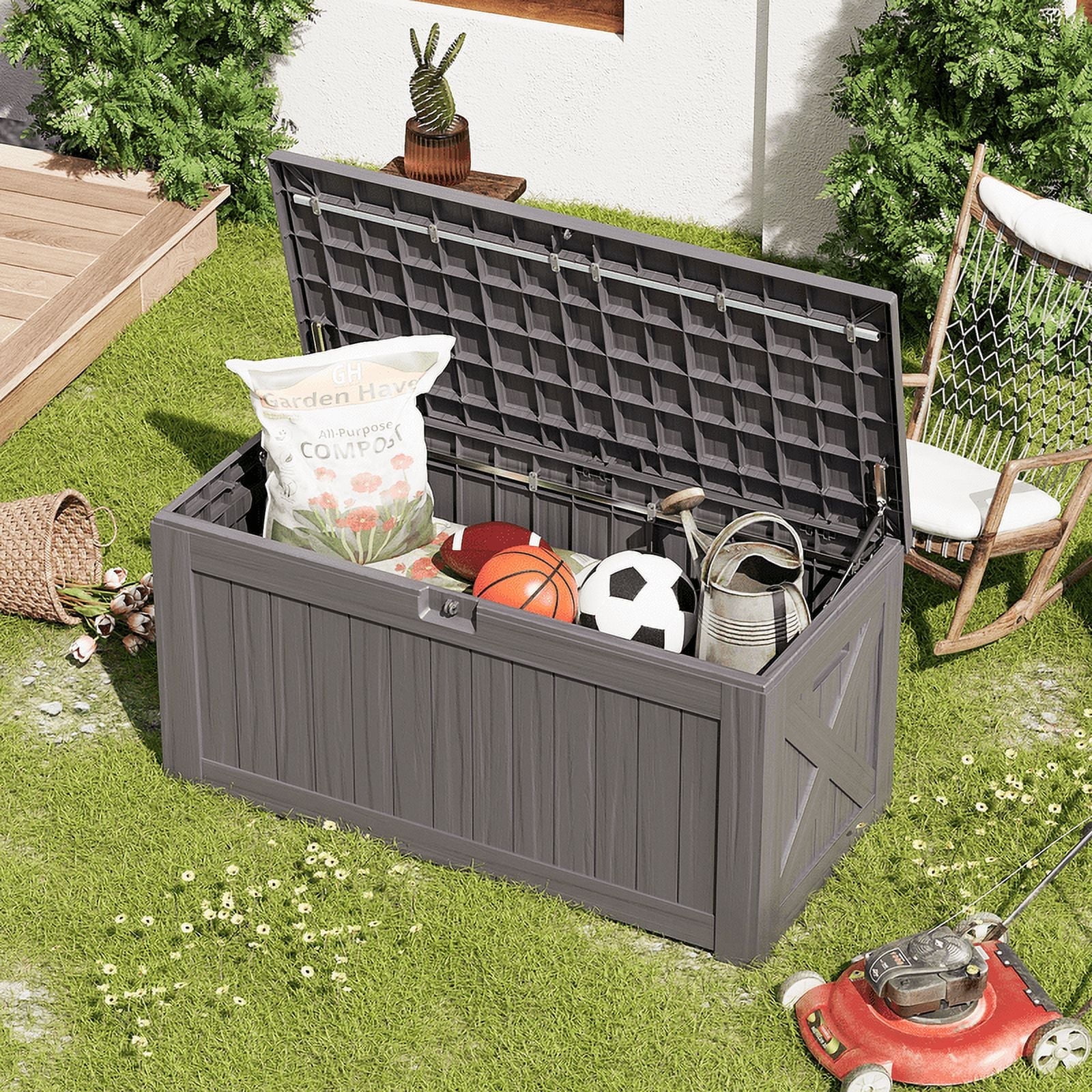 Homall 120 Gallon Outdoor Patio Box Deck Plastic Resin Storage Box ...