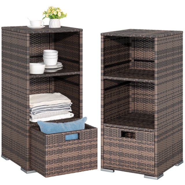 Homall 2 Packs Outdoor Rattan Storage Cabinet Patio Furniture Outside ...