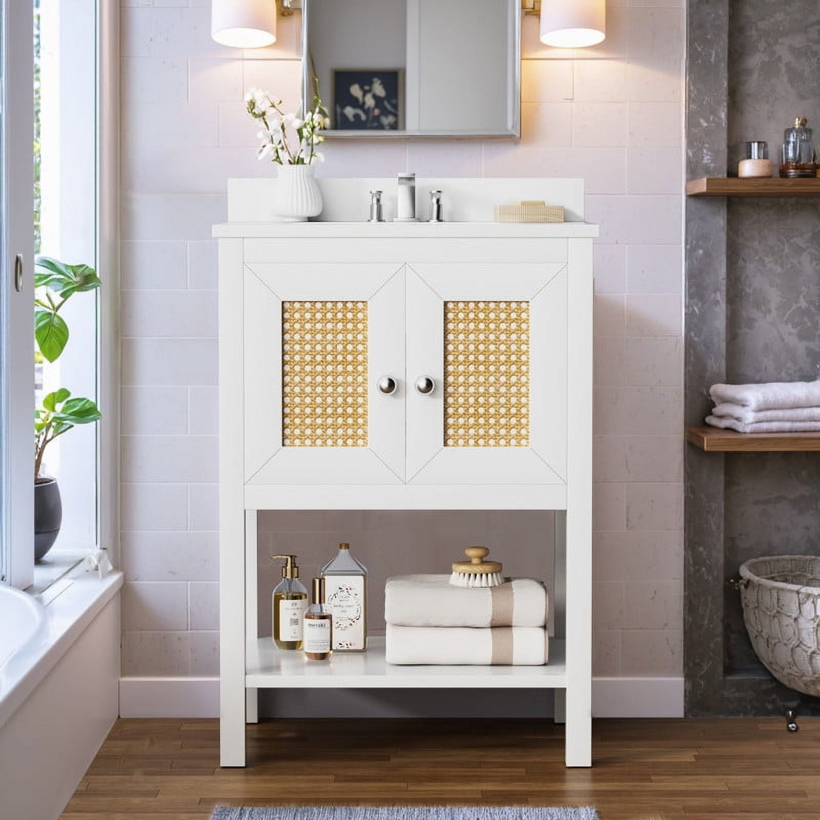 "Homall 24"" Freestanding Bathroom Vanity, Single Sink, White Ceramic ...