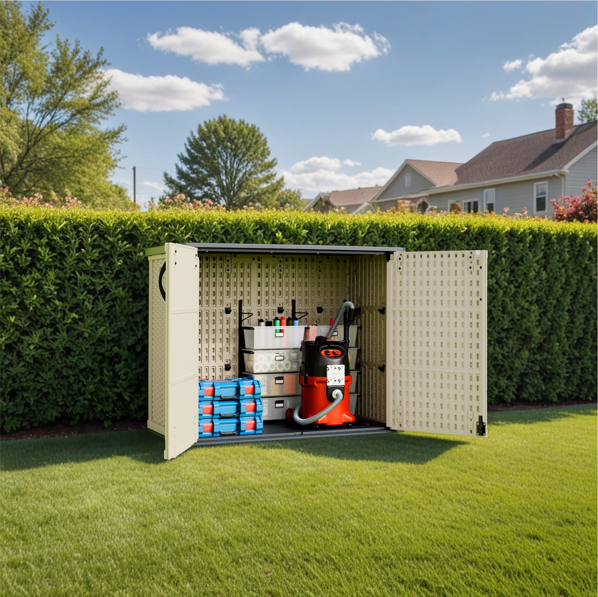 Homall 26 Cuft Resin Outdoor Storage Shed with Stable Floor, Waterproof & Lockable, Beige ...