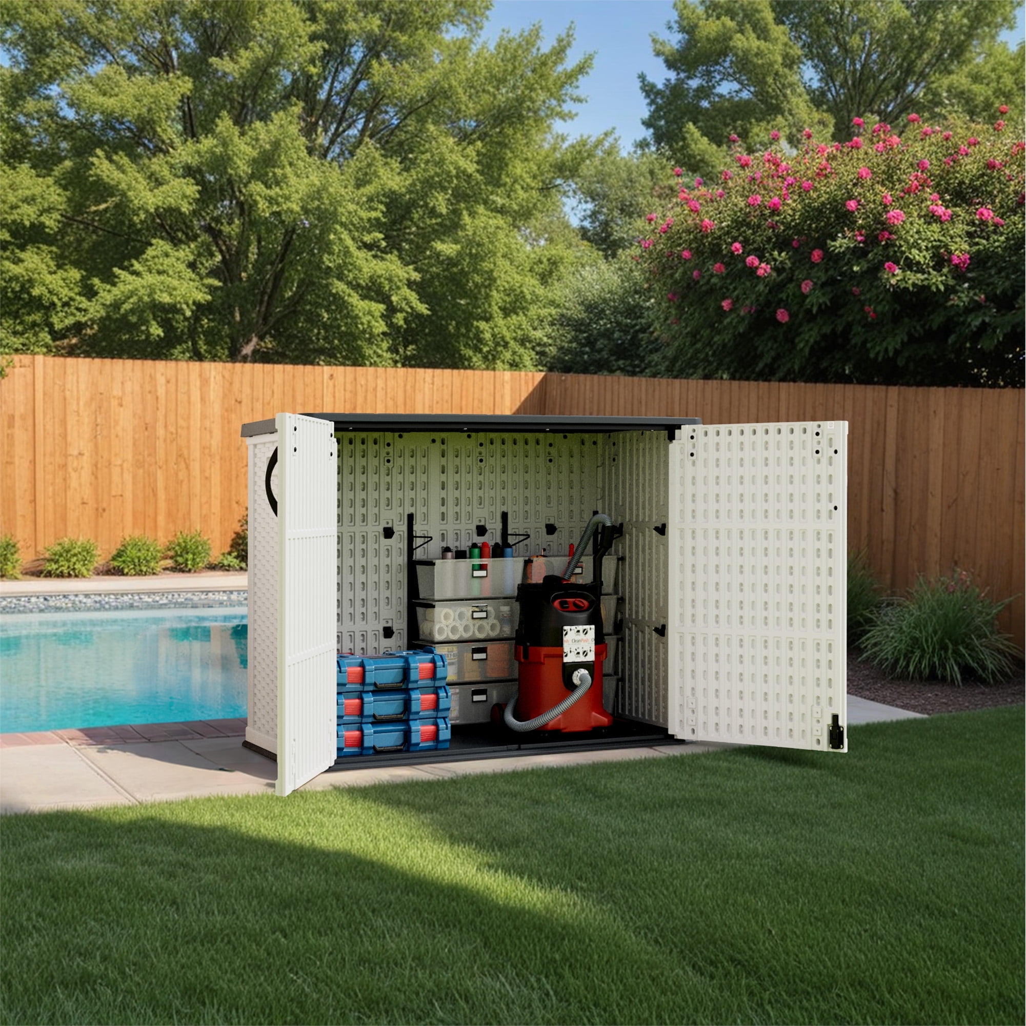 Homall 26 Cuft Resin Outdoor Storage Shed with Stable Floor, Waterproof & Lockable, White ...