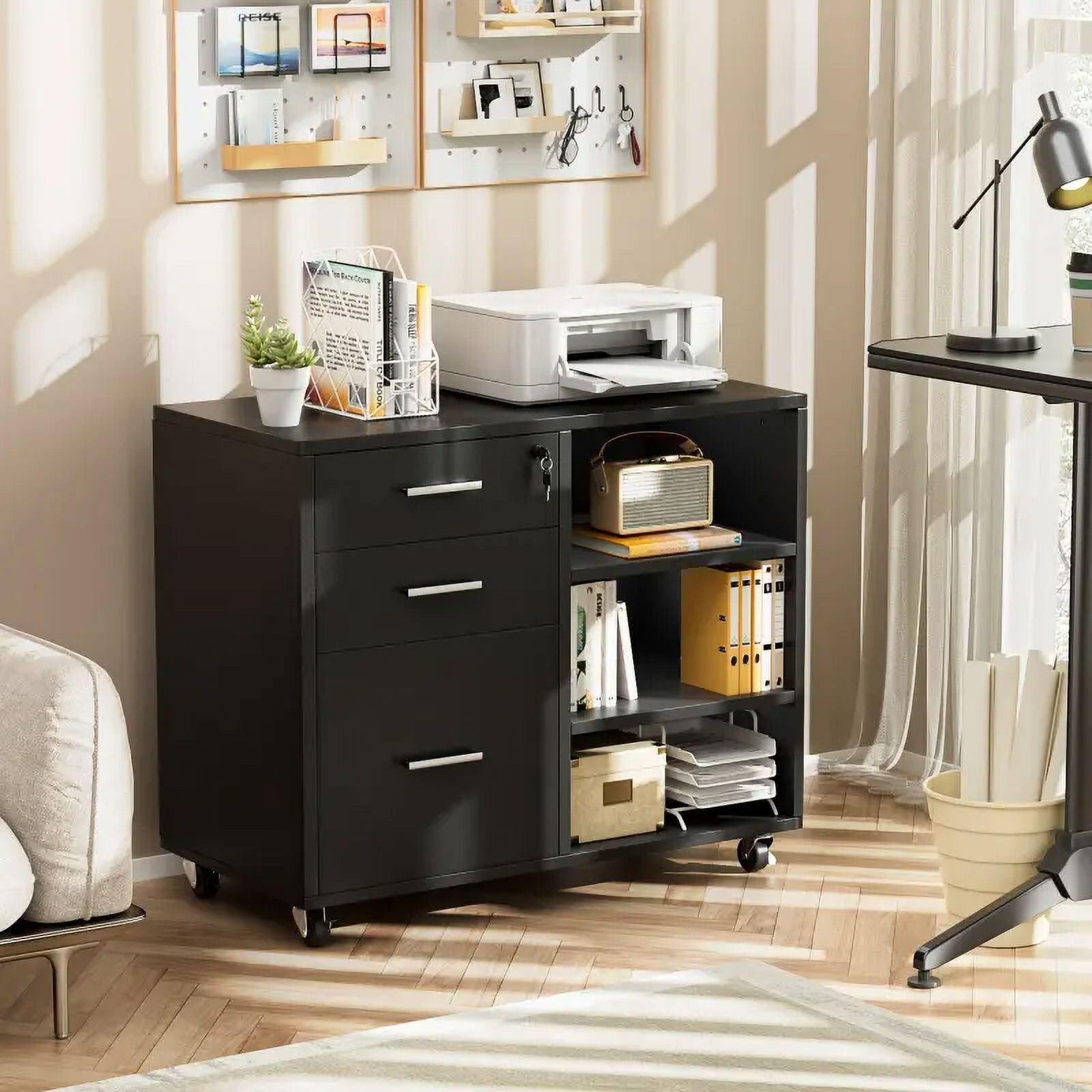Homall Rolling Wooden File Cabinet, 3 Drawers, Mobile, Printer Stand ...