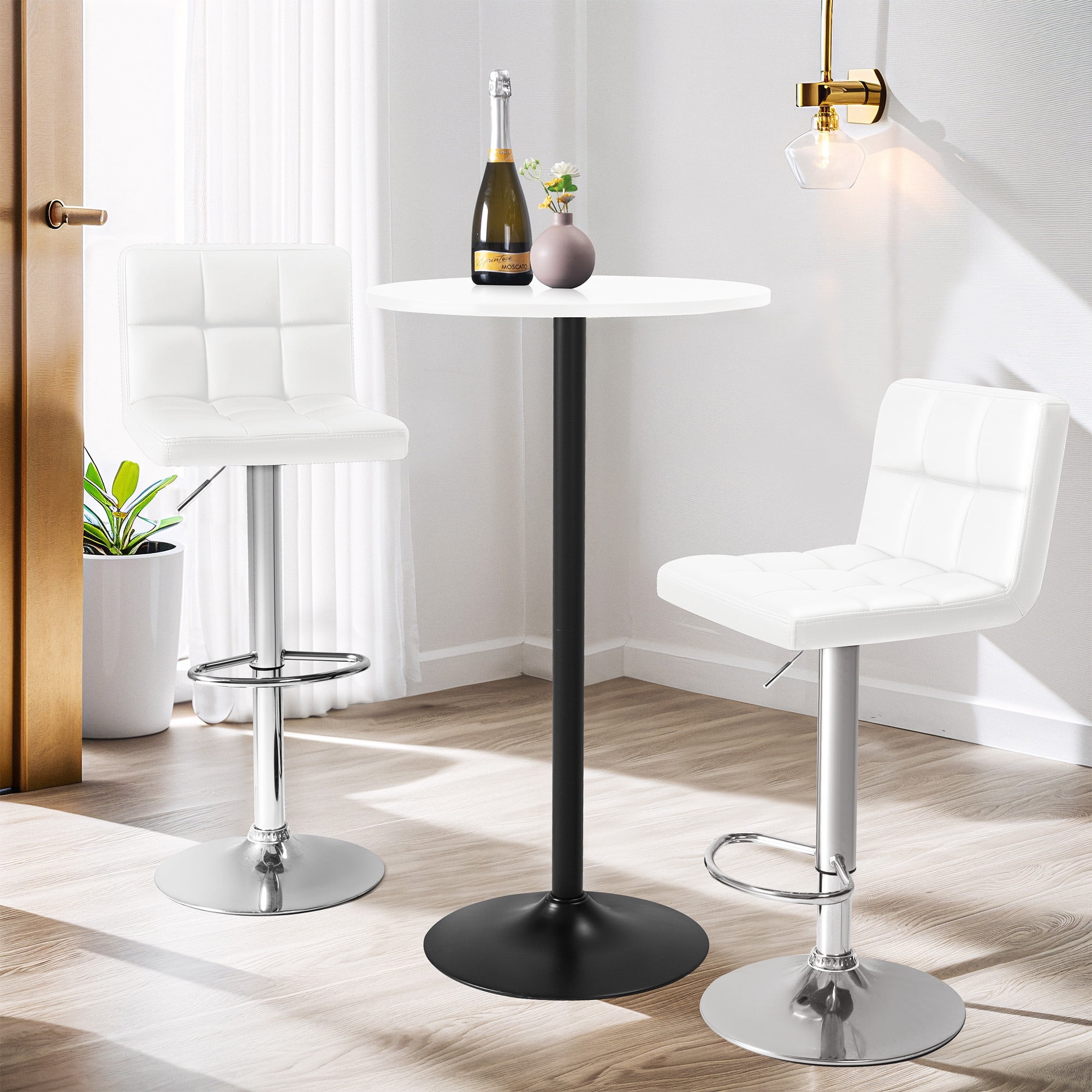 Homall 3 Piece Bar Set, Modern Counter Height Table and Stools, White ...