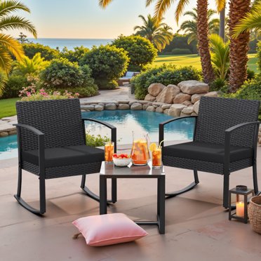VIXLON 3 Piece Patio Set Outdoor Furniture Wicker Bistro Set Rattan ...