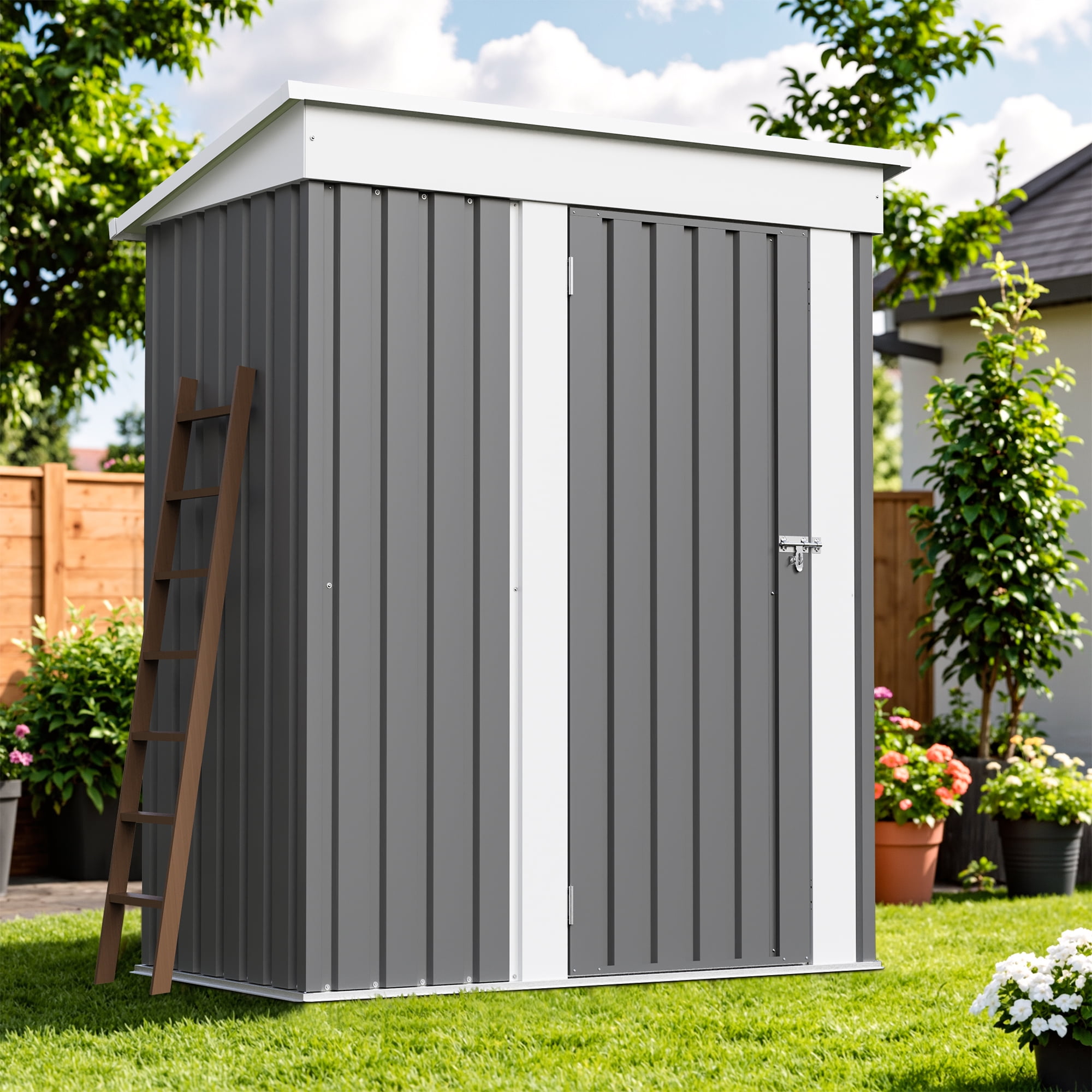 Homall 3' x 5' Mental Outdoor Storage Shed, with Groove Roof and ...