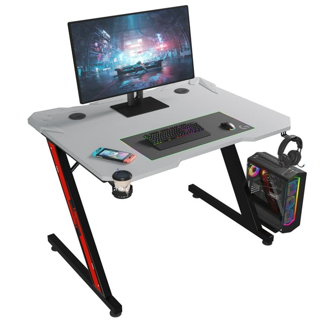 Homall 32 Inches Wide Z-Shaped Computer Gaming Desk with Carbon Fiber ...