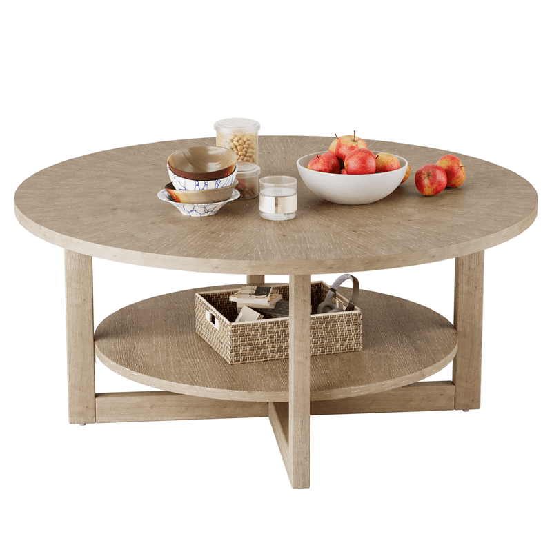 Homall 35" Round Coffee Table Solid Wood End Table with Rustic Wood ...