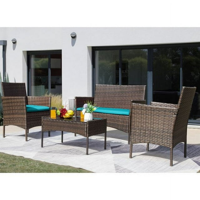 Homall 4-Piece Exterior Balcony Deck PE Rattan Wicker Patio Furniture ...
