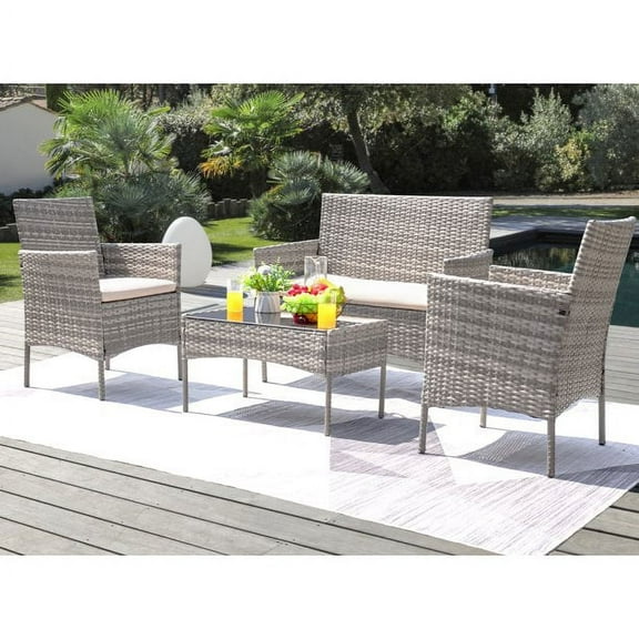 EIGHTNINE 4 Pieces Outdoor Patio Furniture Set, PE Rattan Wicker Chairs ...