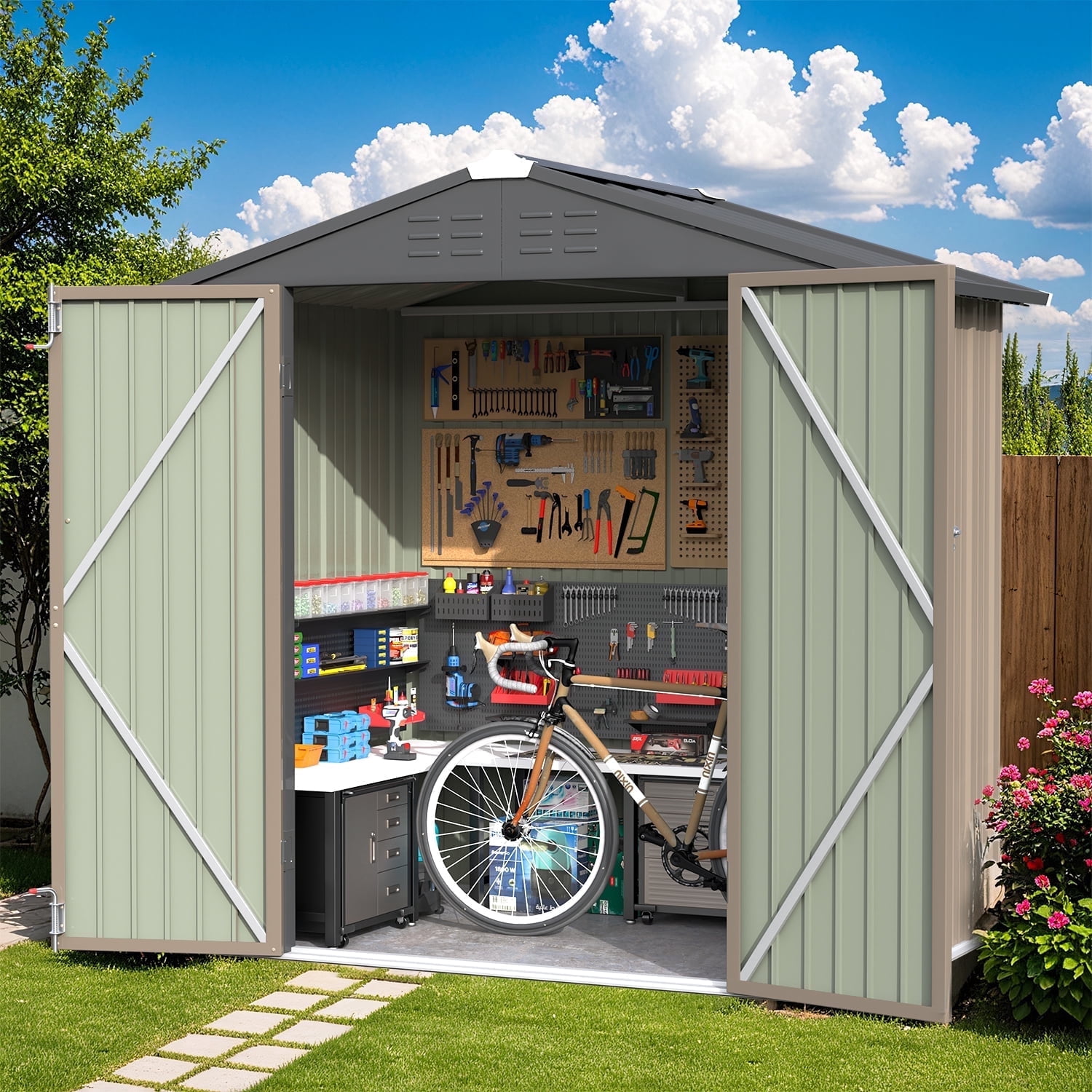 Homall 6' x 4' Mental Outdoor Storage Shed with Sloping Roof and ...