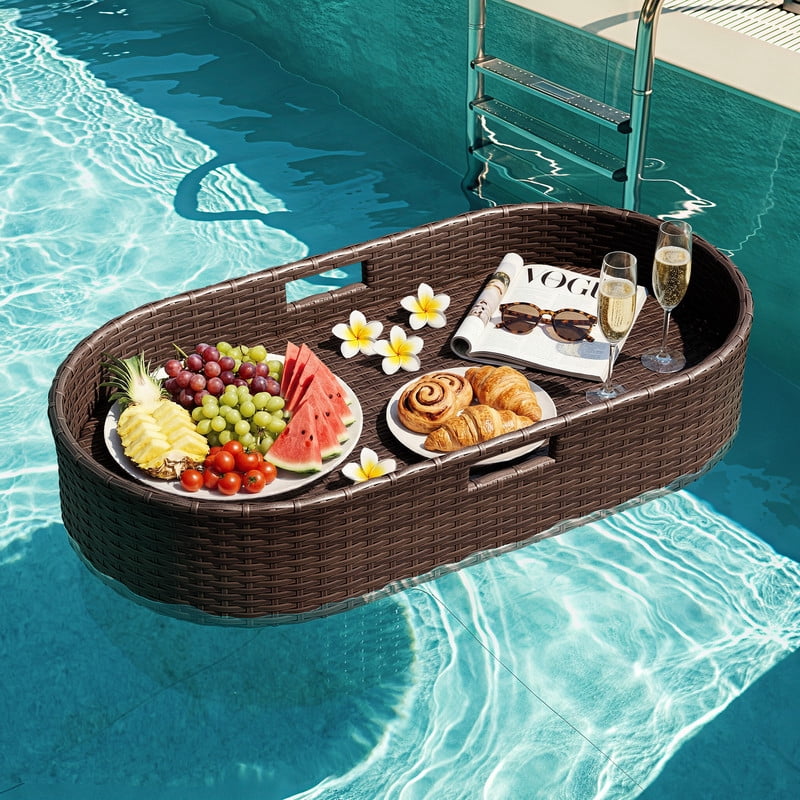 Homall 40×30×7in Rattan Floating Pool Tray Wicker Serving Tray for Food ...