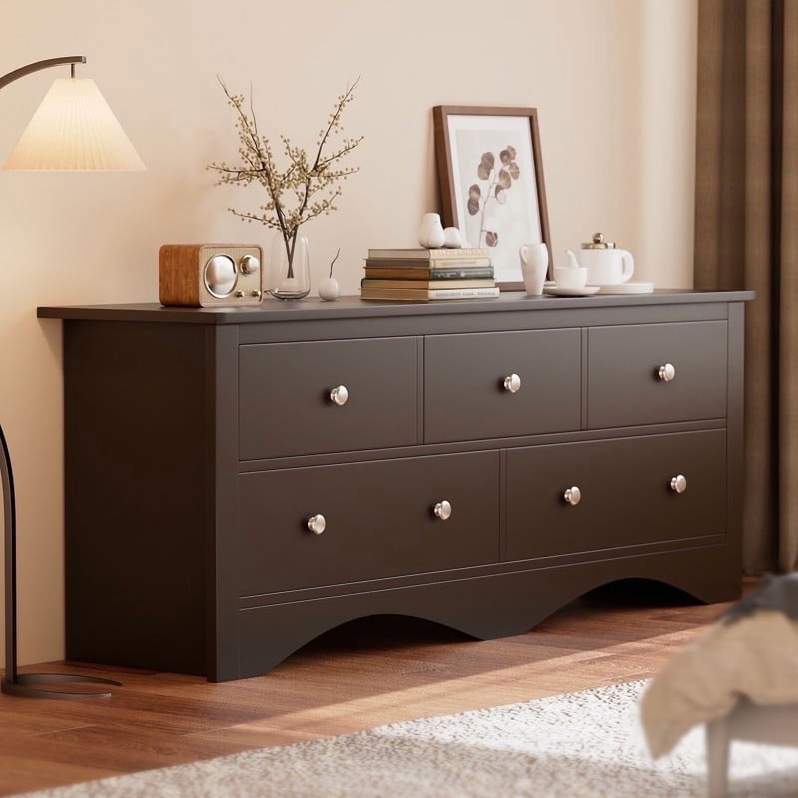 Homall 5 Drawer Double Dresser, Modern Wood Chest of Drawer for Living ...