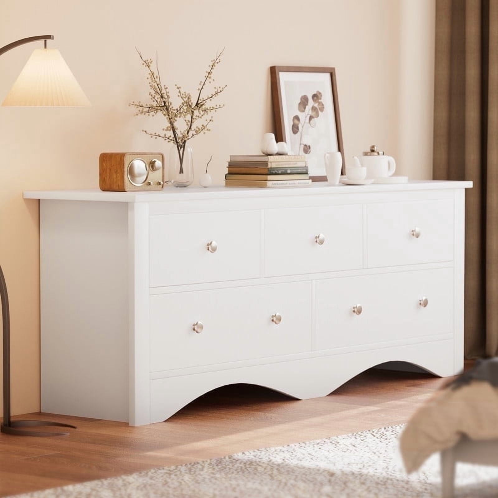 Homall 5 Drawer Double Dresser, Modern Wood Chest of Drawer for Living ...