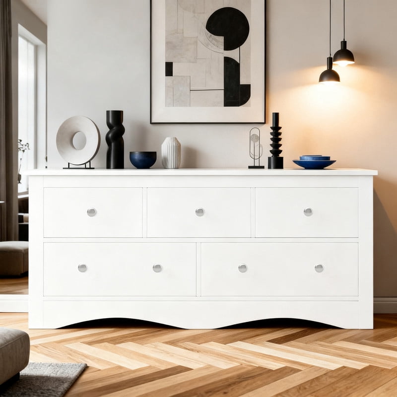 Homall 5 Drawer Double Dresser, Modern Wood Chest of Drawer for Living ...