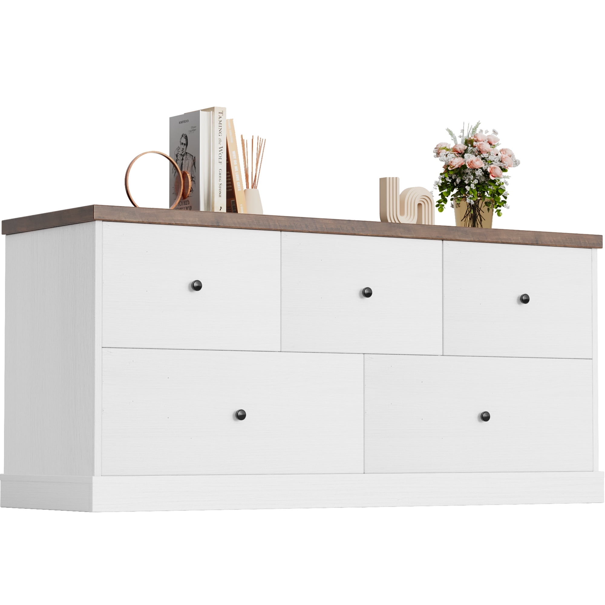 Homall 5 Drawer Dresser Wood Storage Cabinet Double Tier Chest of ...