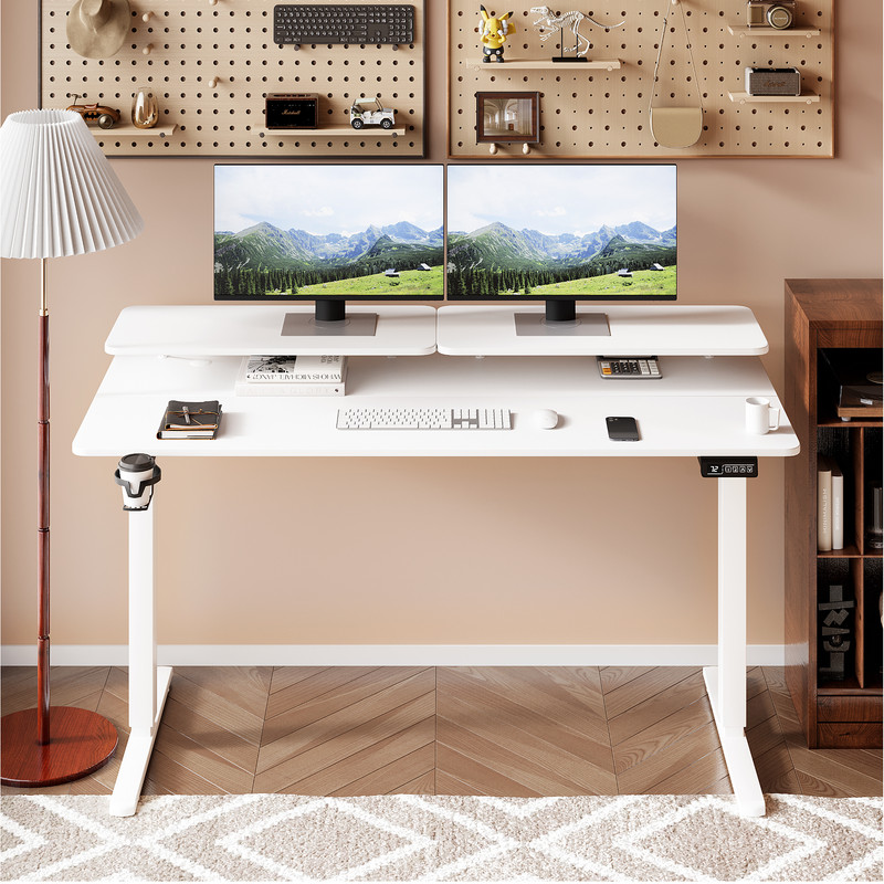Homall 55" Wide Electric Height Adjustable Standing Desk with Monitor ...