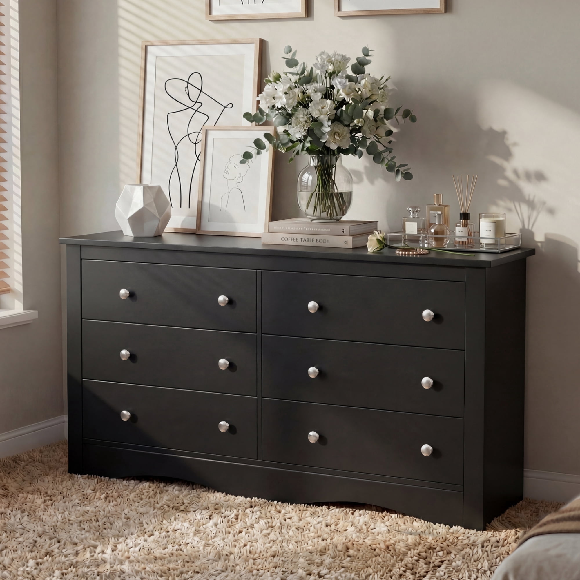 Homall 6 Drawer Dresser for Bedroom, Wood Double Chest of Drawers with ...