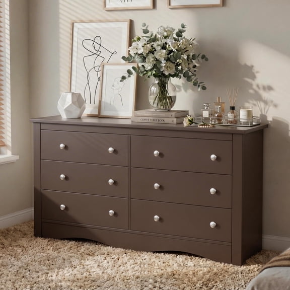 47" Wide 6 Drawer Dresser, Modern Wood Chest of Drawers with Handleless ...