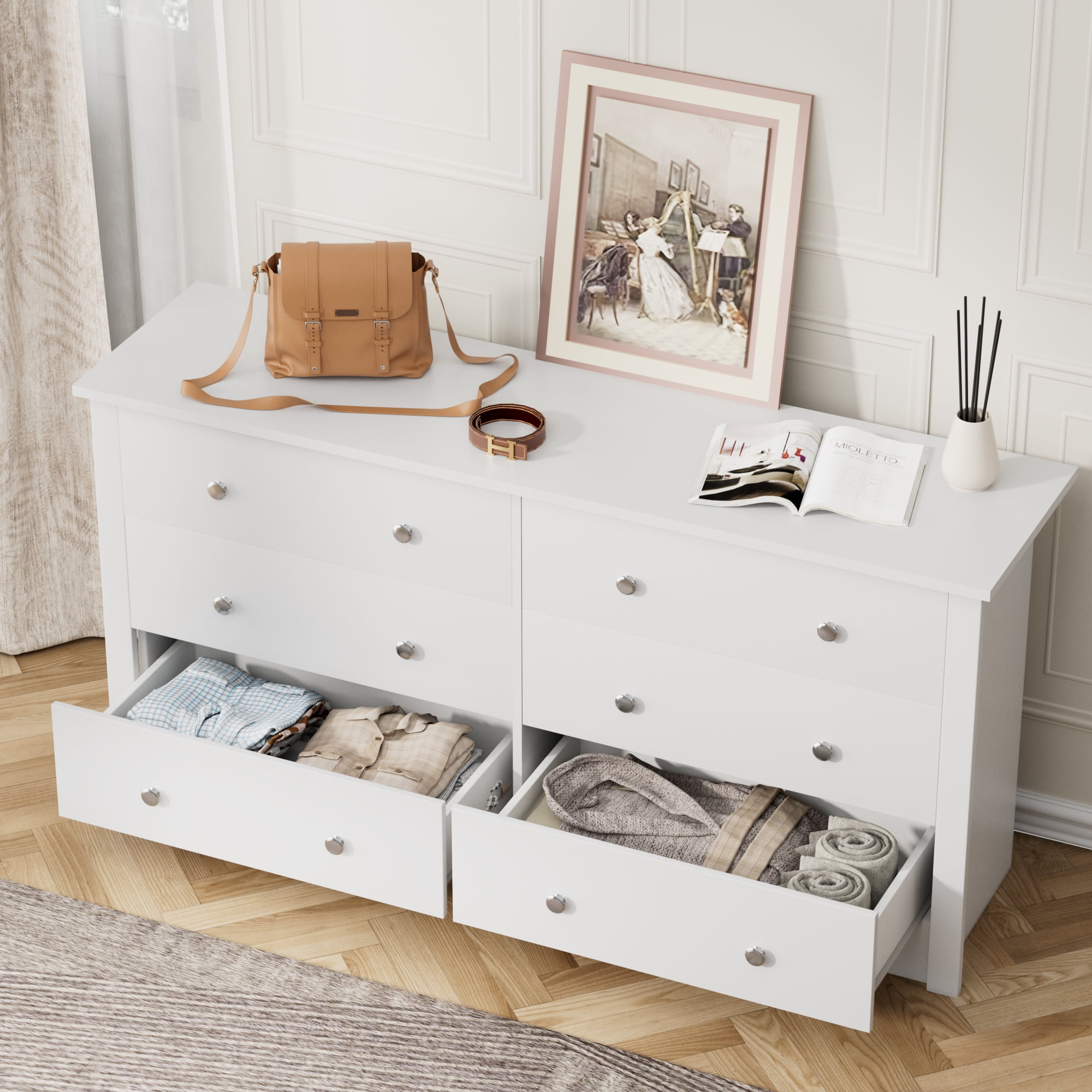 Homall Modern Wood Furniture: 6-Drawer Tall Double Dresser in White for ...