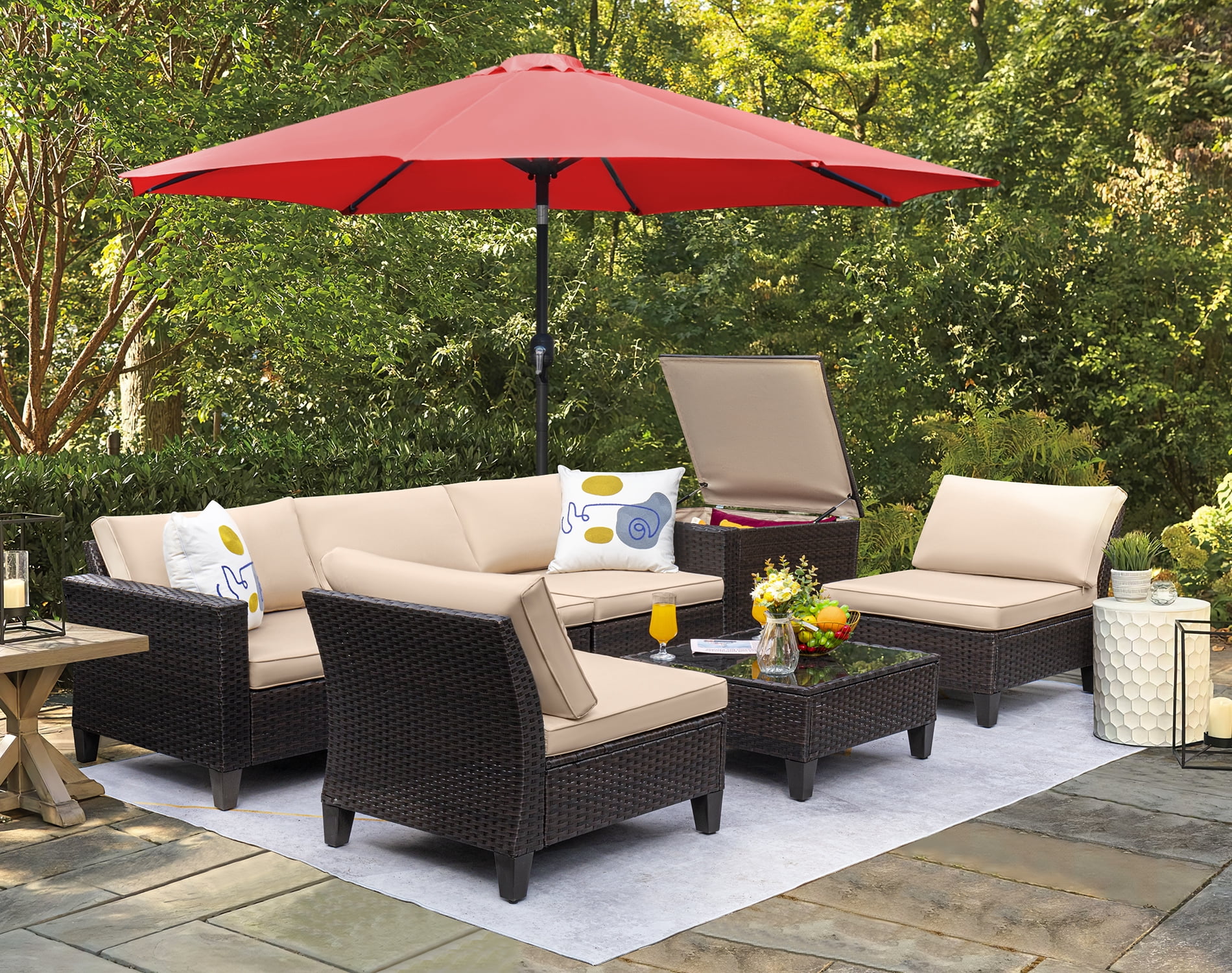 Homall Large 7-Piece Outdoor Patio Rattan Furniture Set with ...