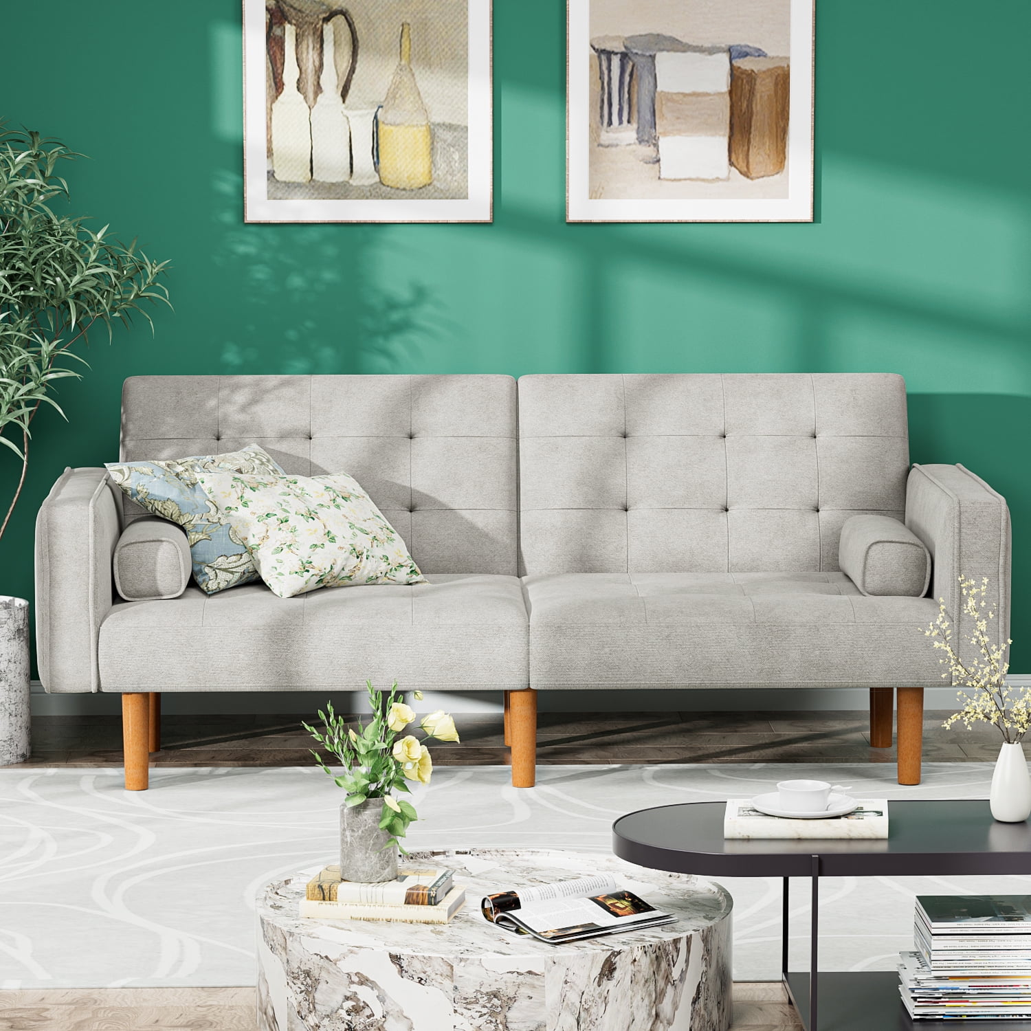 Homall 74'W Sleeper Couch, Velvet Reclining Sofa Bed with High ...