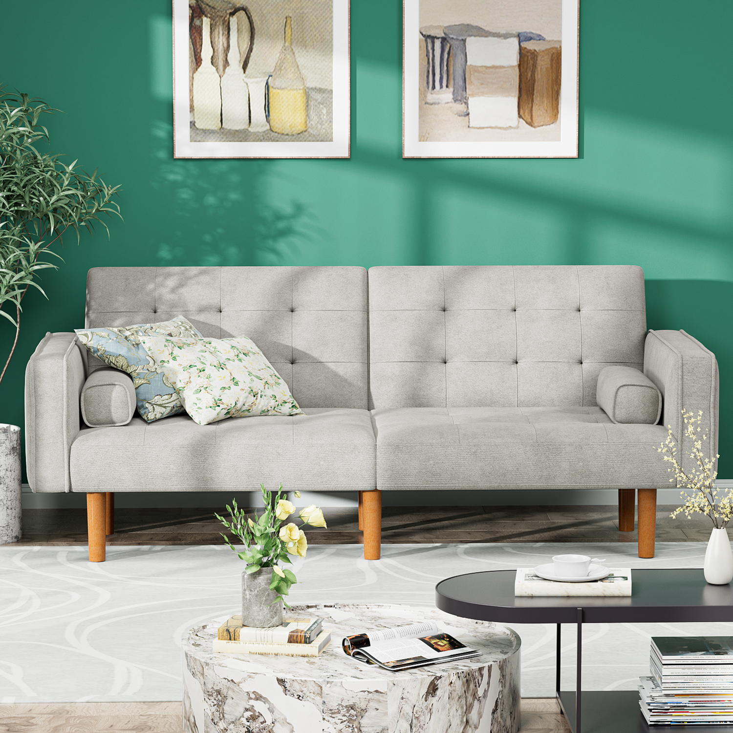 Uspridefurniture Borland 70'' Velvet Square Arm Sofa Bed,Gray - Walmart.com